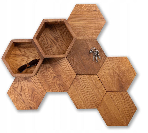 Wooden magnetic wall panel hexagon chestnut MINI - Wood Decor